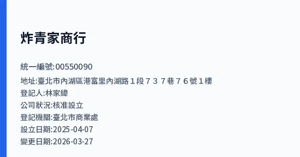 炸青家商行的照片-統編 00550090(臺北市) 公司登記資料與營業項目詳細圖表