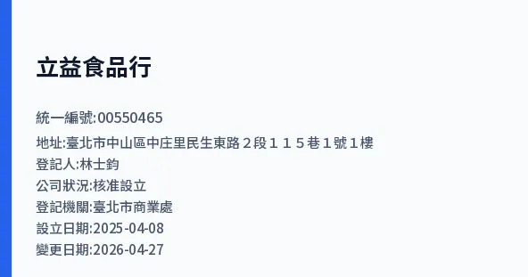 立益食品行的照片-統編 00550465(臺北市) 公司登記資料與營業項目詳細圖表