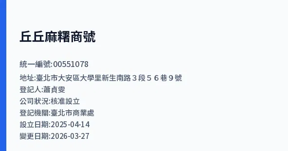 丘丘麻糬商號的照片-統編 00551078(臺北市) 公司登記資料與營業項目詳細圖表