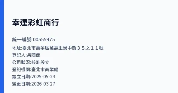 幸運彩虹商行的照片-統編 00555975(臺北市) 公司登記資料與營業項目詳細圖表