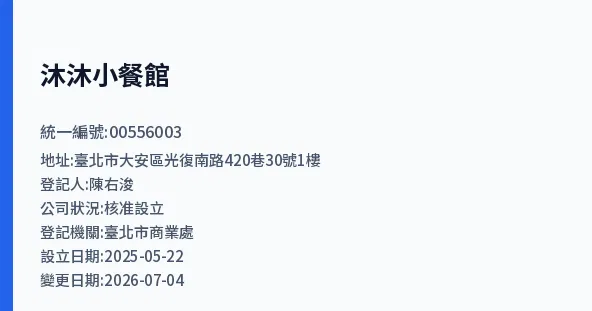 沐沐小餐館的照片-統編 00556003(臺北市) 公司登記資料與營業項目詳細圖表