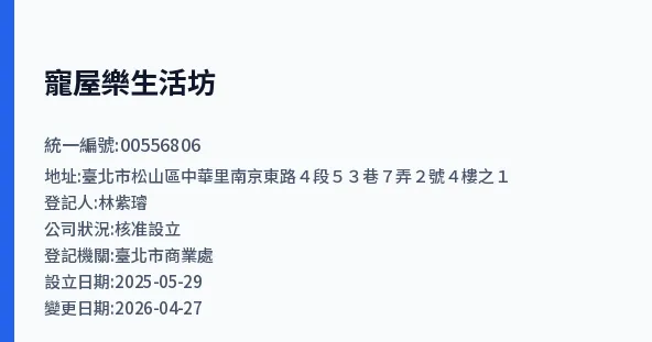 寵屋樂生活坊的照片-統編 00556806(臺北市) 公司登記資料與營業項目詳細圖表
