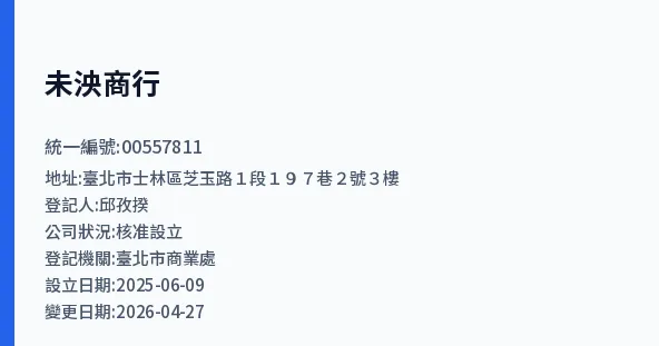 未泱商行的照片-統編 00557811(臺北市) 公司登記資料與營業項目詳細圖表