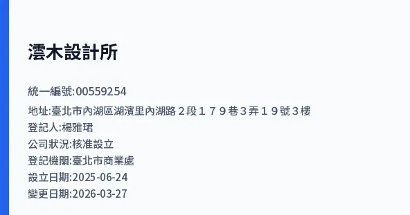 澐木設計所的照片-統編 00559254(臺北市) 公司登記資料與營業項目詳細圖表
