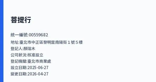菩提行的照片-統編 00559682(臺北市) 公司登記資料與營業項目詳細圖表