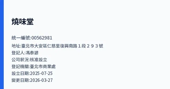 燒味堂的照片-統編 00562981(臺北市) 公司登記資料與營業項目詳細圖表
