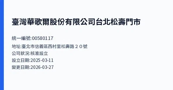 臺灣華歌爾股份有限公司台北松壽門市的照片-統編 00580117(臺北市) 公司登記資料與營業項目詳細圖表
