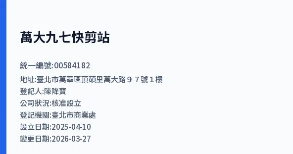 萬大九七快剪站的照片-統編 00584182(臺北市) 公司登記資料與營業項目詳細圖表