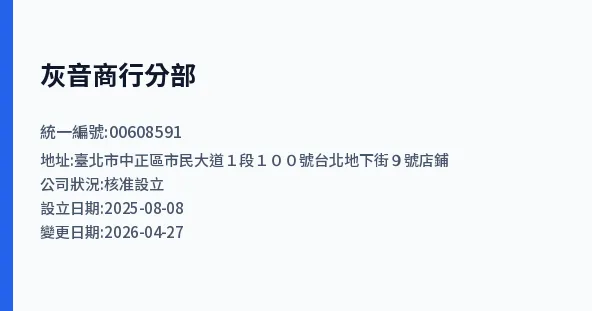 灰音商行分部的照片-統編 00608591(臺北市) 公司登記資料與營業項目詳細圖表