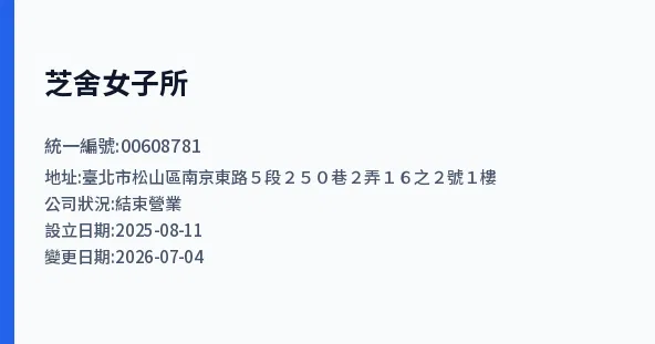芝舍女子所的照片-統編 00608781(臺北市) 公司登記資料與營業項目詳細圖表