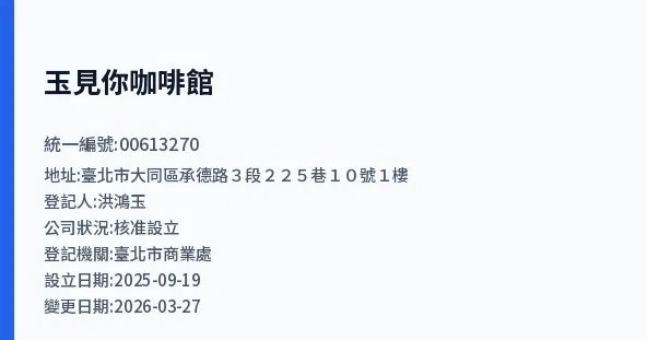 玉見你咖啡館的照片-統編 00613270(臺北市) 公司登記資料與營業項目詳細圖表