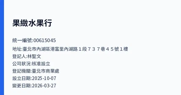 果緻水果行的照片-統編 00615045(臺北市) 公司登記資料與營業項目詳細圖表