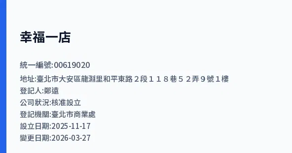 幸福一店的照片-統編 00619020(臺北市) 公司登記資料與營業項目詳細圖表