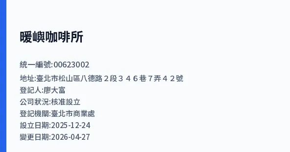 暖嶼咖啡所的照片-統編 00623002(臺北市) 公司登記資料與營業項目詳細圖表