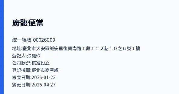 廣馥便當的照片-統編 00626009(臺北市) 公司登記資料與營業項目詳細圖表