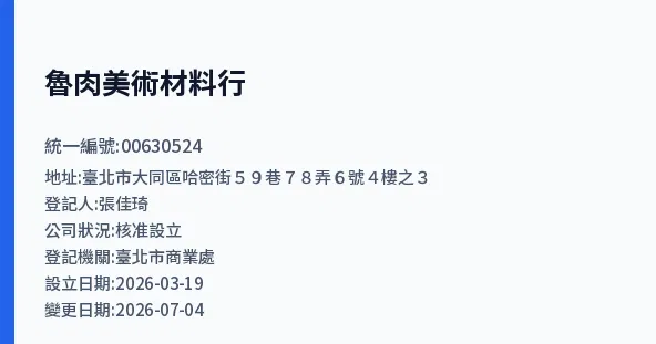 魯肉美術材料行的照片-統編 00630524(臺北市) 公司登記資料與營業項目詳細圖表