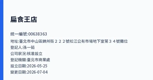 扁食王店的照片-統編 00638363(臺北市) 公司登記資料與營業項目詳細圖表