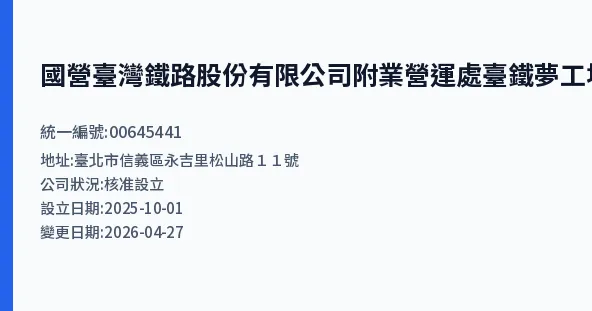 國營臺灣鐵路股份有限公司附業營運處臺鐵夢工場松山店的照片-統編 00645441(臺北市) 公司登記資料與營業項目詳細圖表