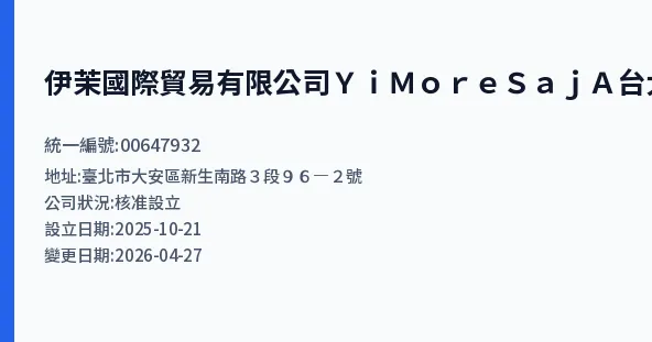 伊茉國際貿易有限公司YiMore SajA台大旗艦營業處的照片-統編 00647932(臺北市) 公司登記資料與營業項目詳細圖表