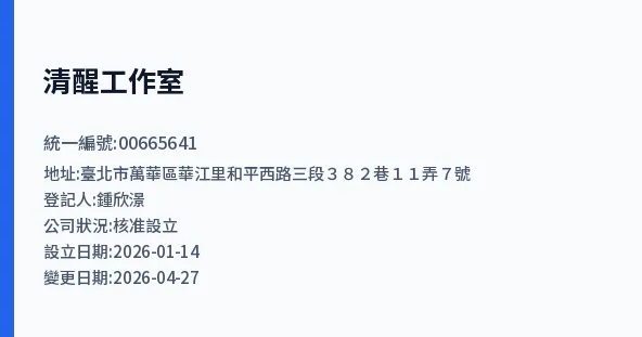 清醒工作室的照片-統編 00665641(臺北市) 公司登記資料與營業項目詳細圖表