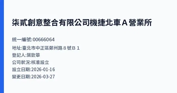 柒貳創意整合有限公司機捷北車A營業所的照片-統編 00666064(臺北市) 公司登記資料與營業項目詳細圖表