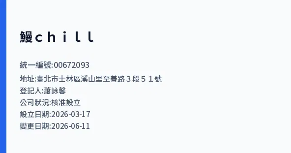 鰻chill的照片-統編 00672093(臺北市) 公司登記資料與營業項目詳細圖表
