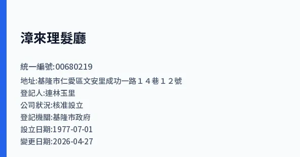 漳來理髮廳的照片-統編 00680219(基隆市) 公司登記資料與營業項目詳細圖表