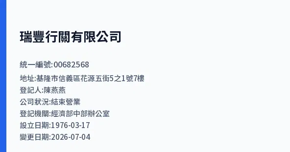 瑞豐行關有限公司的照片-統編 00682568(基隆市) 公司登記資料與營業項目詳細圖表
