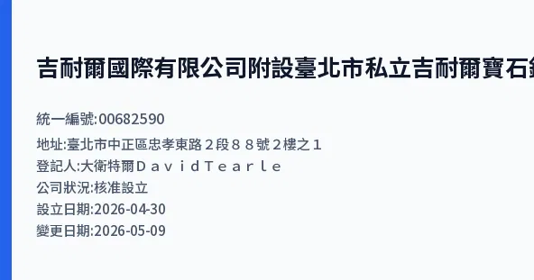 吉耐爾國際有限公司附設臺北市私立吉耐爾寶石鑑定技藝短期補習班的照片-統編 00682590(臺北市) 公司登記資料與營業項目詳細圖表