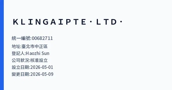 KLING AI PTE. LTD.的照片-統編 00682711(臺北市) 公司登記資料與營業項目詳細圖表
