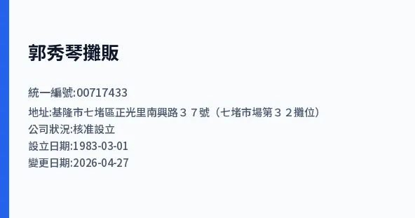 郭秀琴攤販的照片-統編 00717433(基隆市) 公司登記資料與營業項目詳細圖表
