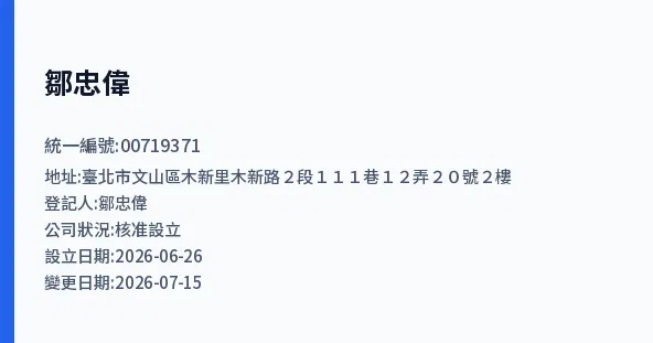 鄒忠偉的照片-統編 00719371(臺北市) 公司登記資料與營業項目詳細圖表