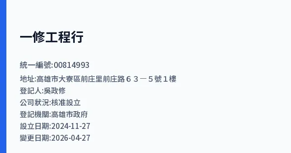 一修工程行的照片-統編 00814993(高雄市) 公司登記資料與營業項目詳細圖表