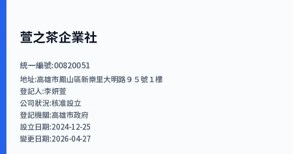 萱之茶企業社的照片-統編 00820051(高雄市) 公司登記資料與營業項目詳細圖表