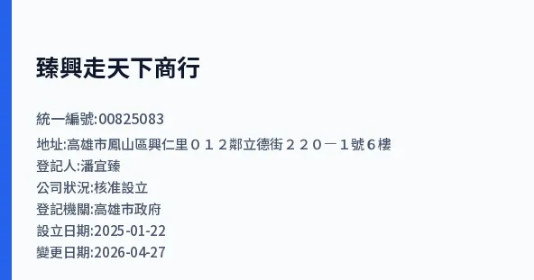 臻興走天下商行的照片-統編 00825083(高雄市) 公司登記資料與營業項目詳細圖表