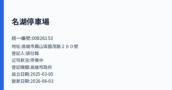 名湖停車場的照片-統編 00826153(高雄市) 公司登記資料與營業項目詳細圖表