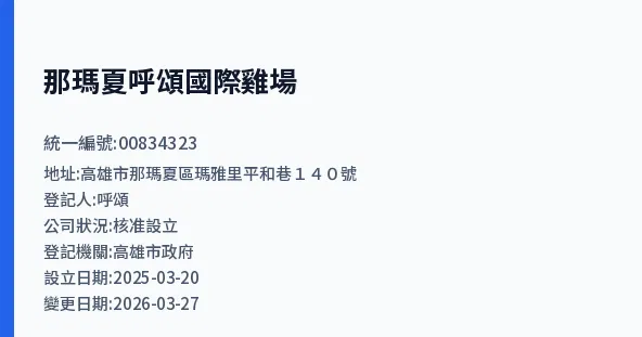 那瑪夏呼頌國際雞場的照片-統編 00834323(高雄市) 公司登記資料與營業項目詳細圖表