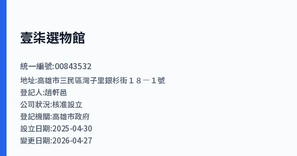 壹柒選物館的照片-統編 00843532(高雄市) 公司登記資料與營業項目詳細圖表