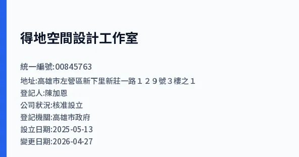得地空間設計工作室的照片-統編 00845763(高雄市) 公司登記資料與營業項目詳細圖表