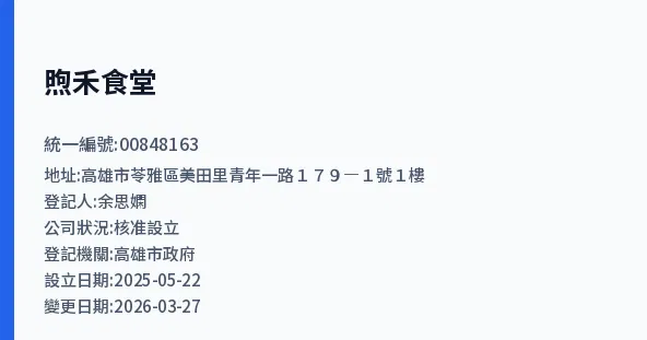 煦禾食堂的照片-統編 00848163(高雄市) 公司登記資料與營業項目詳細圖表