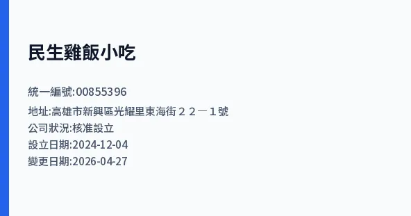 民生雞飯小吃的照片-統編 00855396(高雄市) 公司登記資料與營業項目詳細圖表