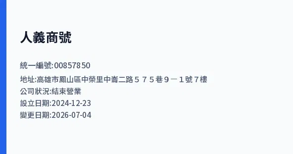 人義商號的照片-統編 00857850(高雄市) 公司登記資料與營業項目詳細圖表