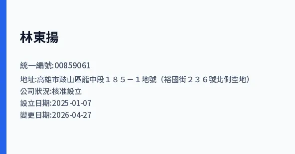 林東揚的照片-統編 00859061(高雄市) 公司登記資料與營業項目詳細圖表