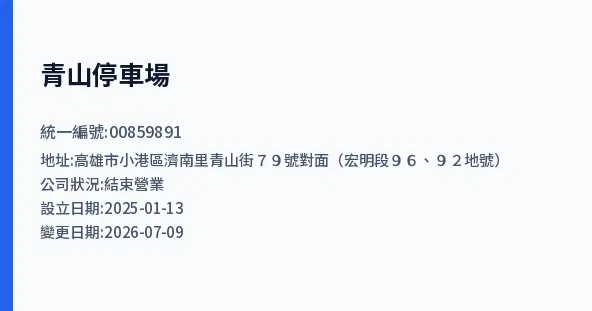 青山停車場的照片-統編 00859891 公司登記資料與營業項目詳細圖表