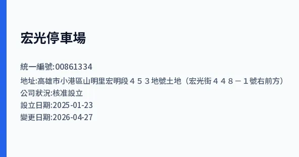 宏光停車場的照片-統編 00861334(高雄市) 公司登記資料與營業項目詳細圖表