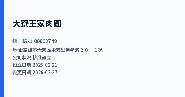大寮王家肉圓的照片-統編 00863749(高雄市) 公司登記資料與營業項目詳細圖表