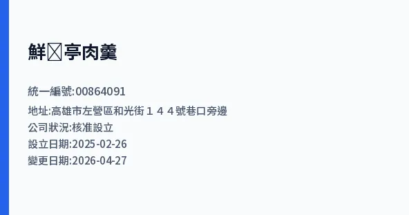 鮮焿亭肉羹的照片-統編 00864091(高雄市) 公司登記資料與營業項目詳細圖表
