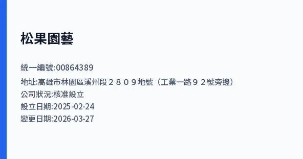 松果園藝的照片-統編 00864389(高雄市) 公司登記資料與營業項目詳細圖表