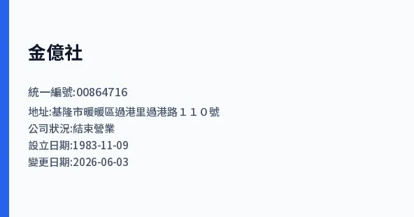 金億社的照片-統編 00864716(基隆市) 公司登記資料與營業項目詳細圖表
