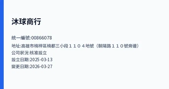 沐球商行的照片-統編 00866078(高雄市) 公司登記資料與營業項目詳細圖表
